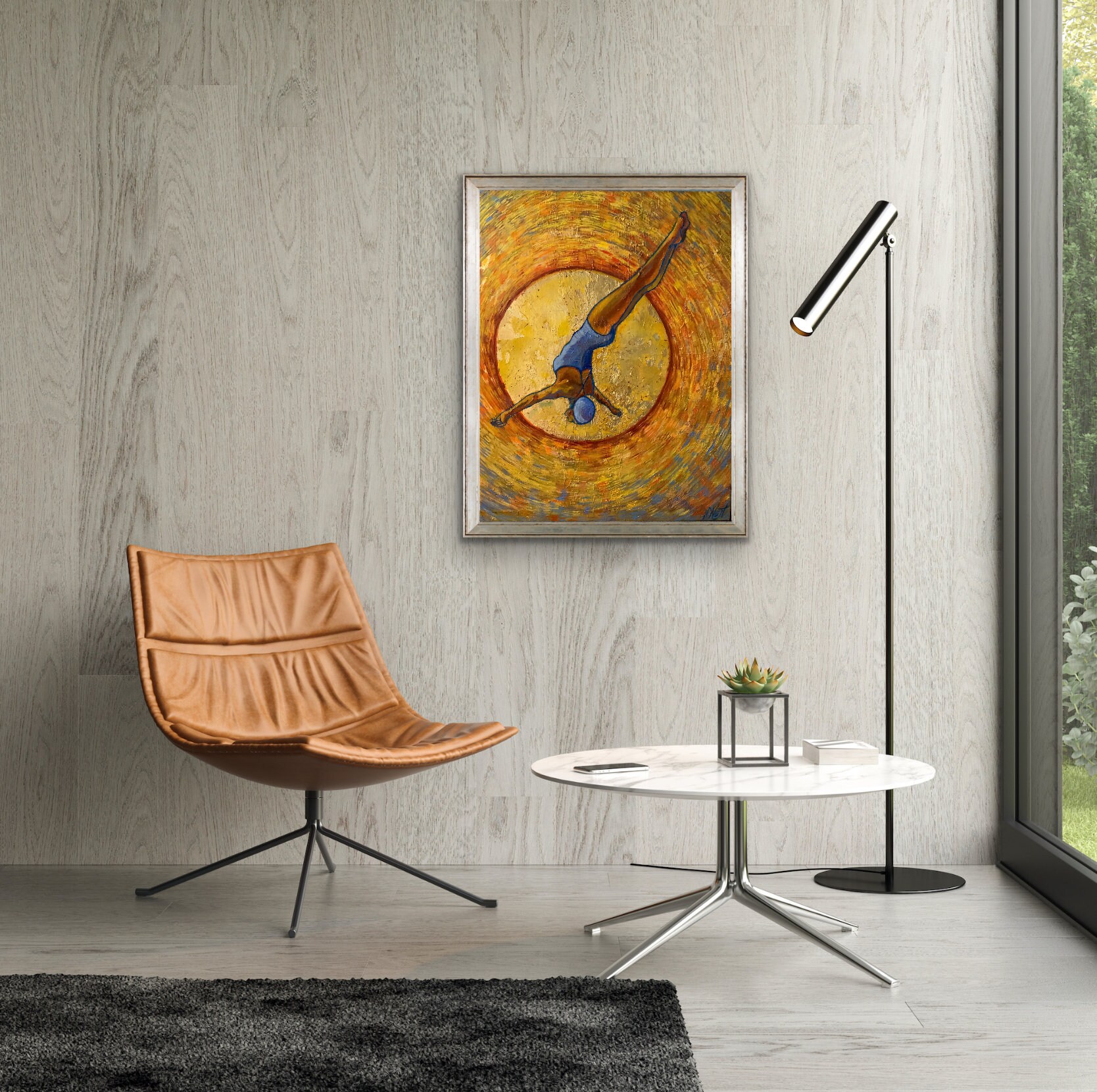 SUNSHINE JUMPING SWIMMER | Oil Painting Lava Jump Golden Yellow Sun - Etsy