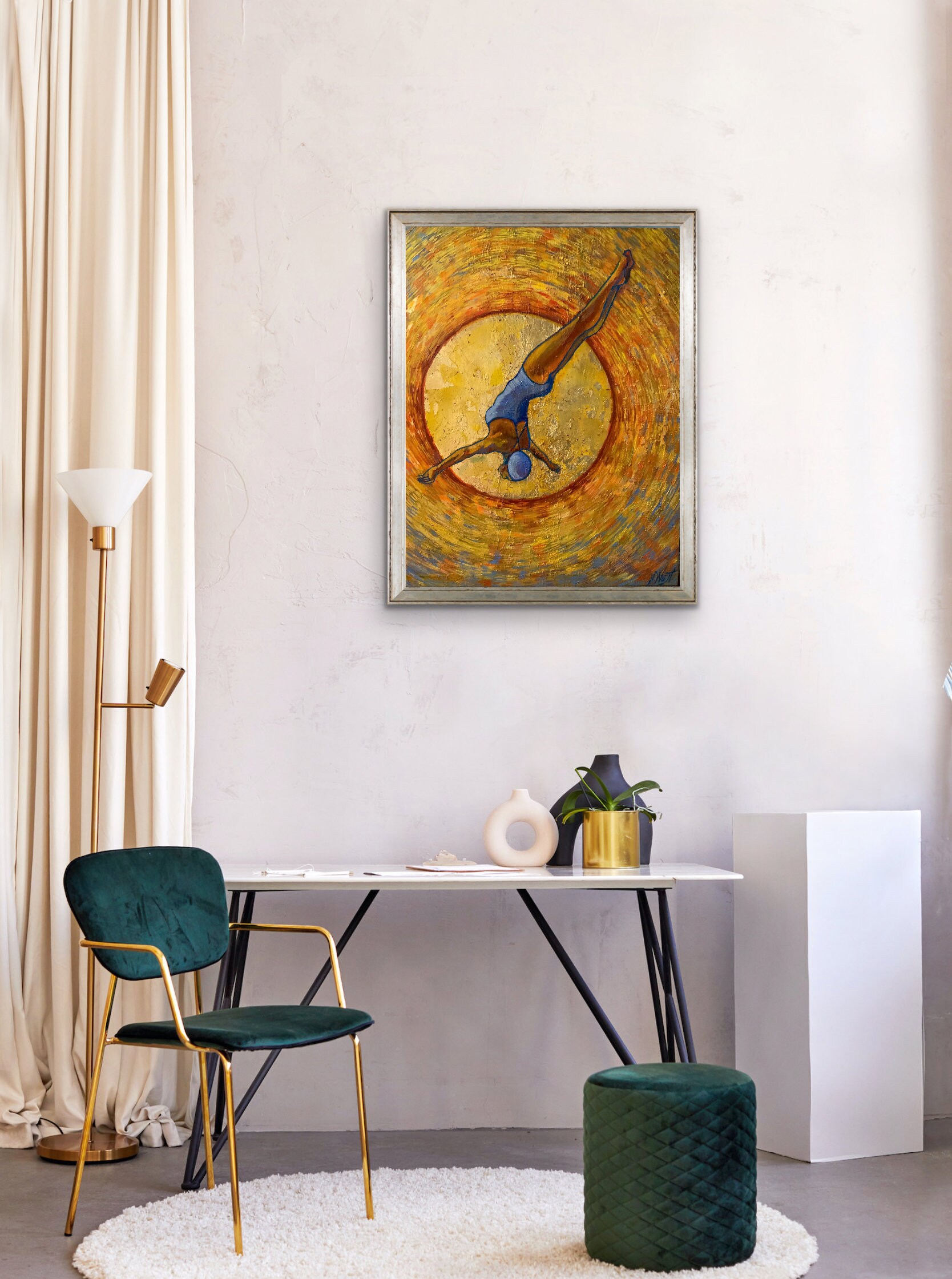 SUNSHINE JUMPING SWIMMER | Oil Painting Lava Jump Golden Yellow Sun - Etsy