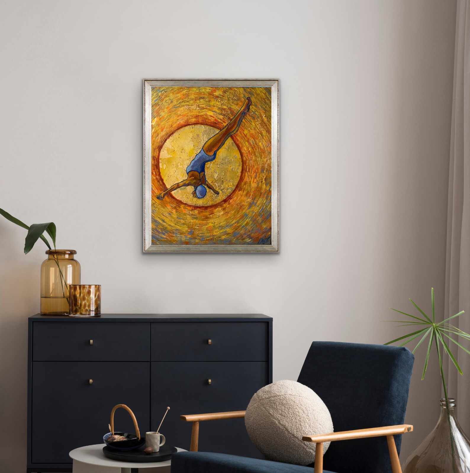 SUNSHINE JUMPING SWIMMER | Oil Painting Lava Jump Golden Yellow Sun - Etsy