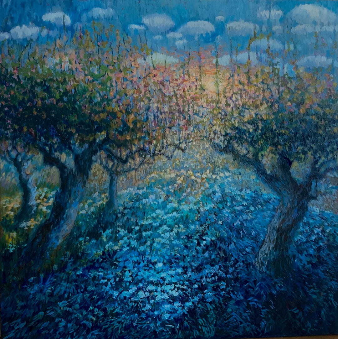 IMPRESSIONISM STYLE Oilpainting | Summer Forest Blue Art VIBRANT Blue ...