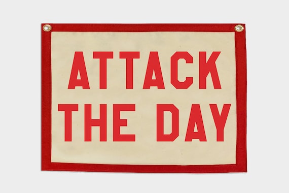 Attack the Day Banner Felt Pennant Flag Banner Vintage - Etsy