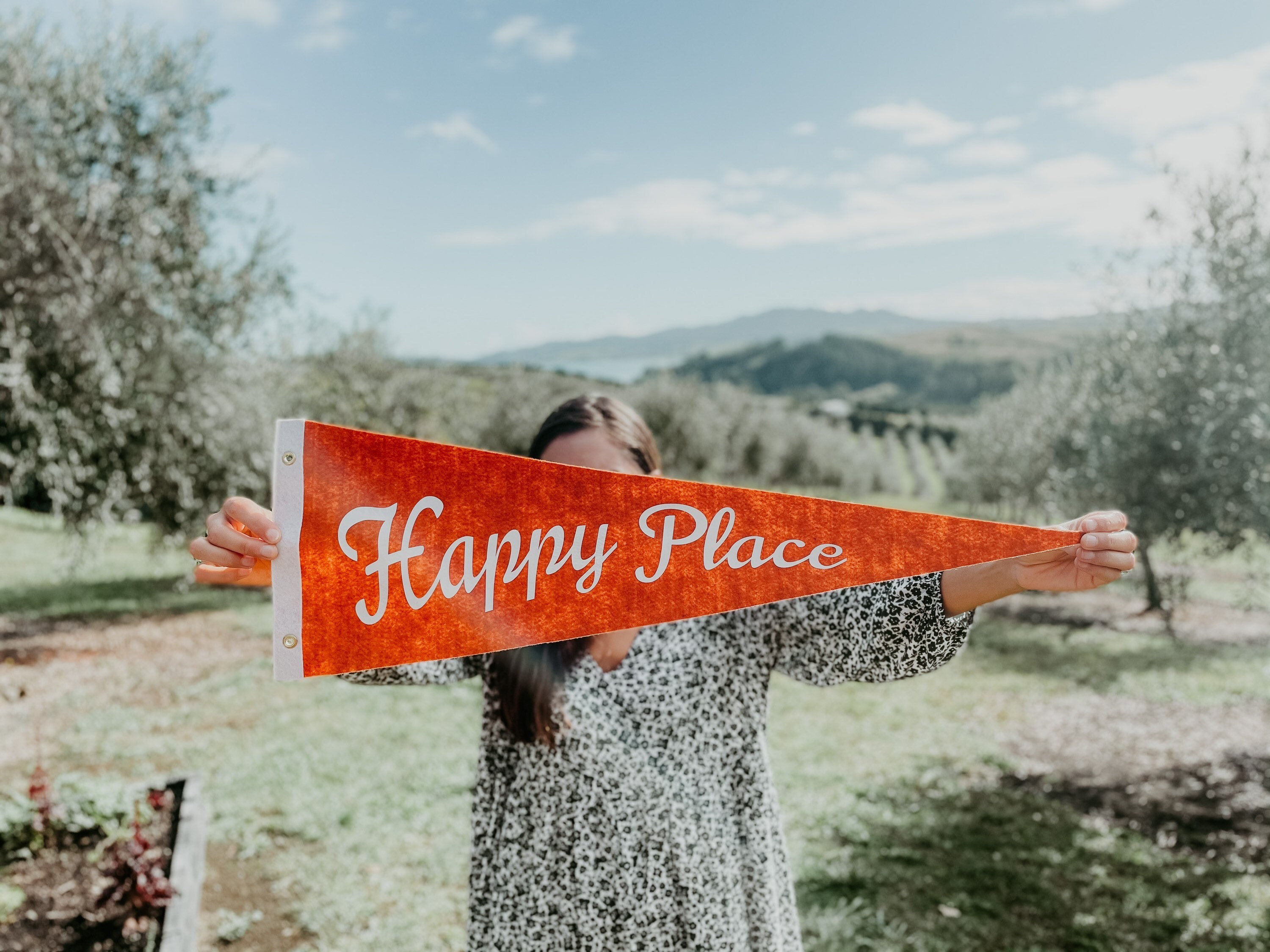 Happy Place Pennant | Felt Pennant Flag Banner | Vintage Style Wall ...