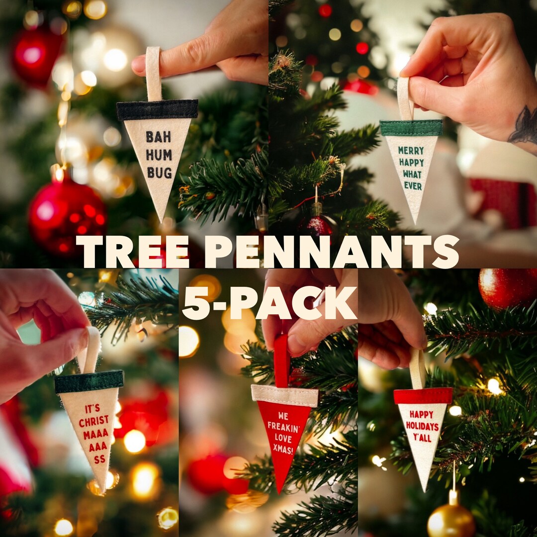 Mini Pennant Tree Ornaments 5-pack | Christmas Tree Decorations | Xmas ...
