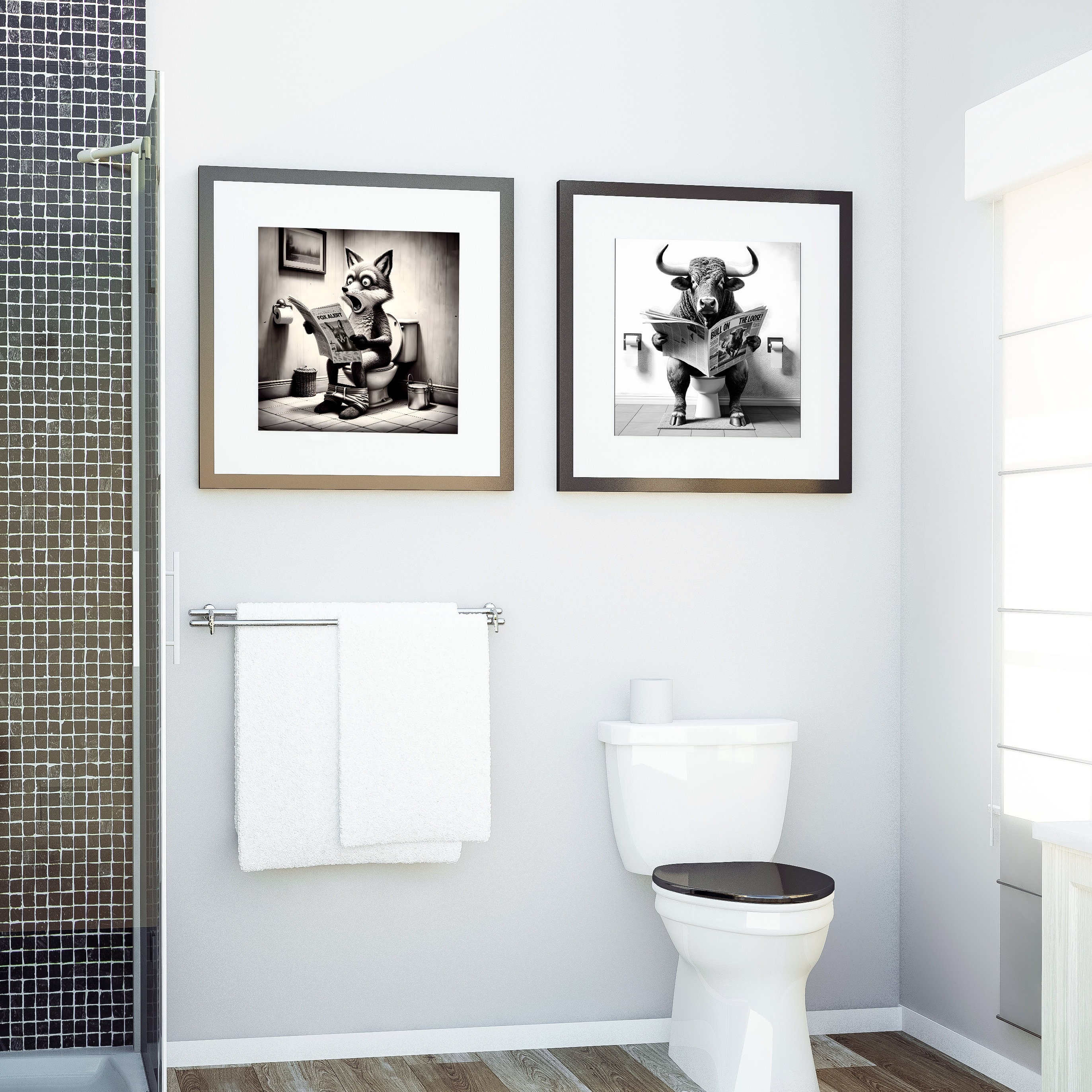 Bull Sitting on the Toilet Reading a Newspaper Bathroom Guest Toilet ...