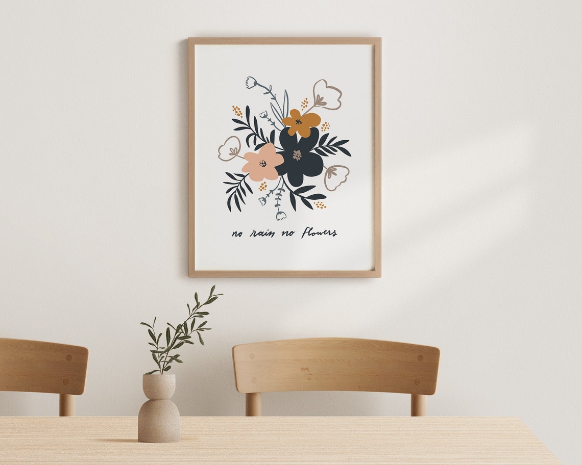 No Rain No Flowers Printable Wall Art, Minimal Floral Art Print ...