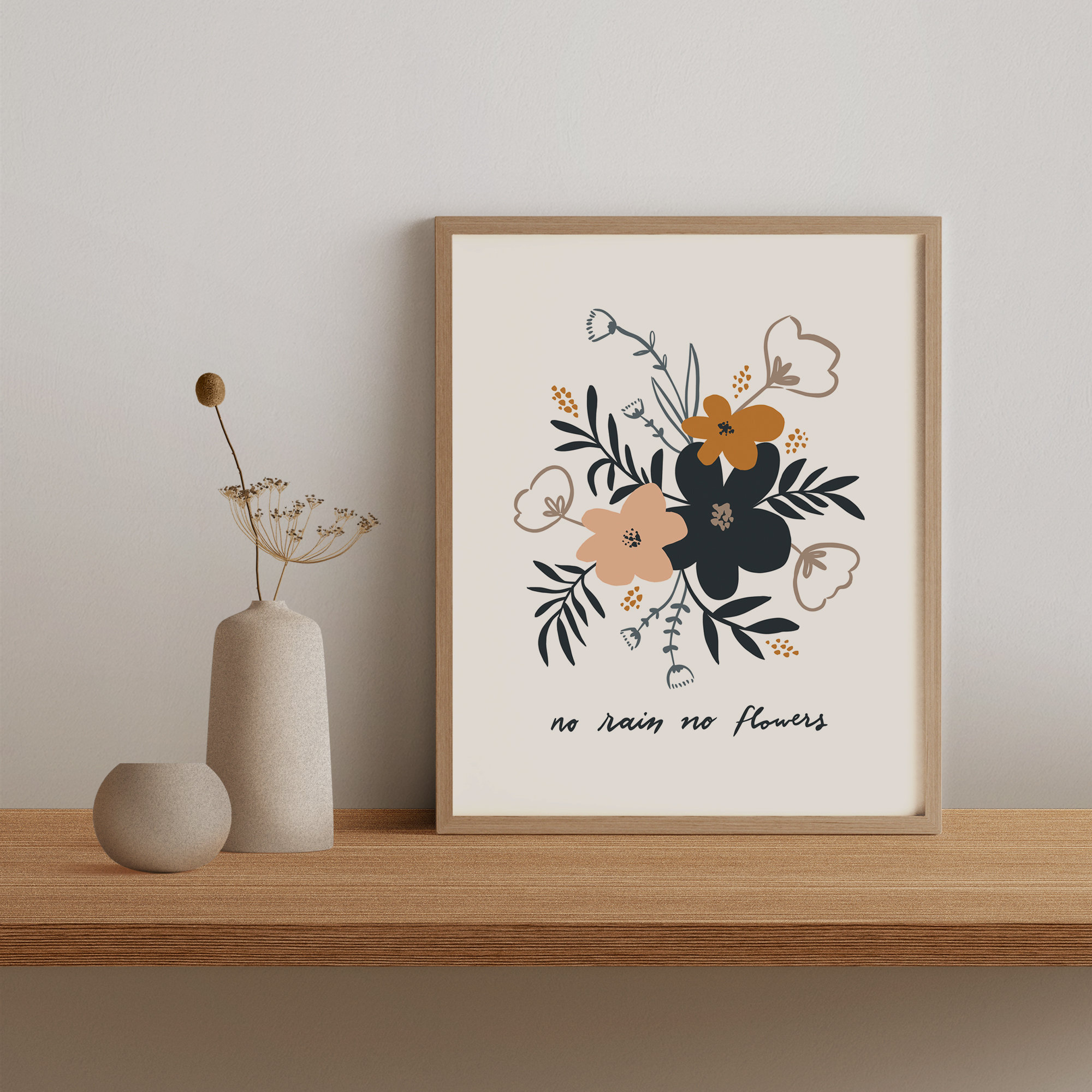 No Rain No Flowers Printable Wall Art, Minimal Floral Art Print ...