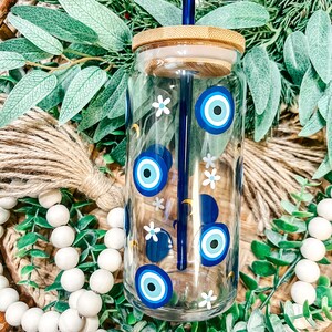 Evil Eye Beer Can Glass | Iced Coffee Cup | Mal De Ojo Coffee Glass ...