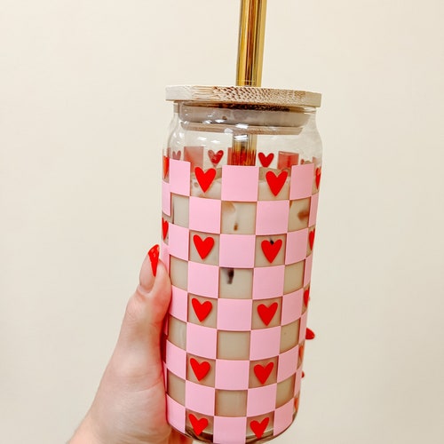 Retro Checkered Hearts Beer Can Valentines Coffee Cup Etsy