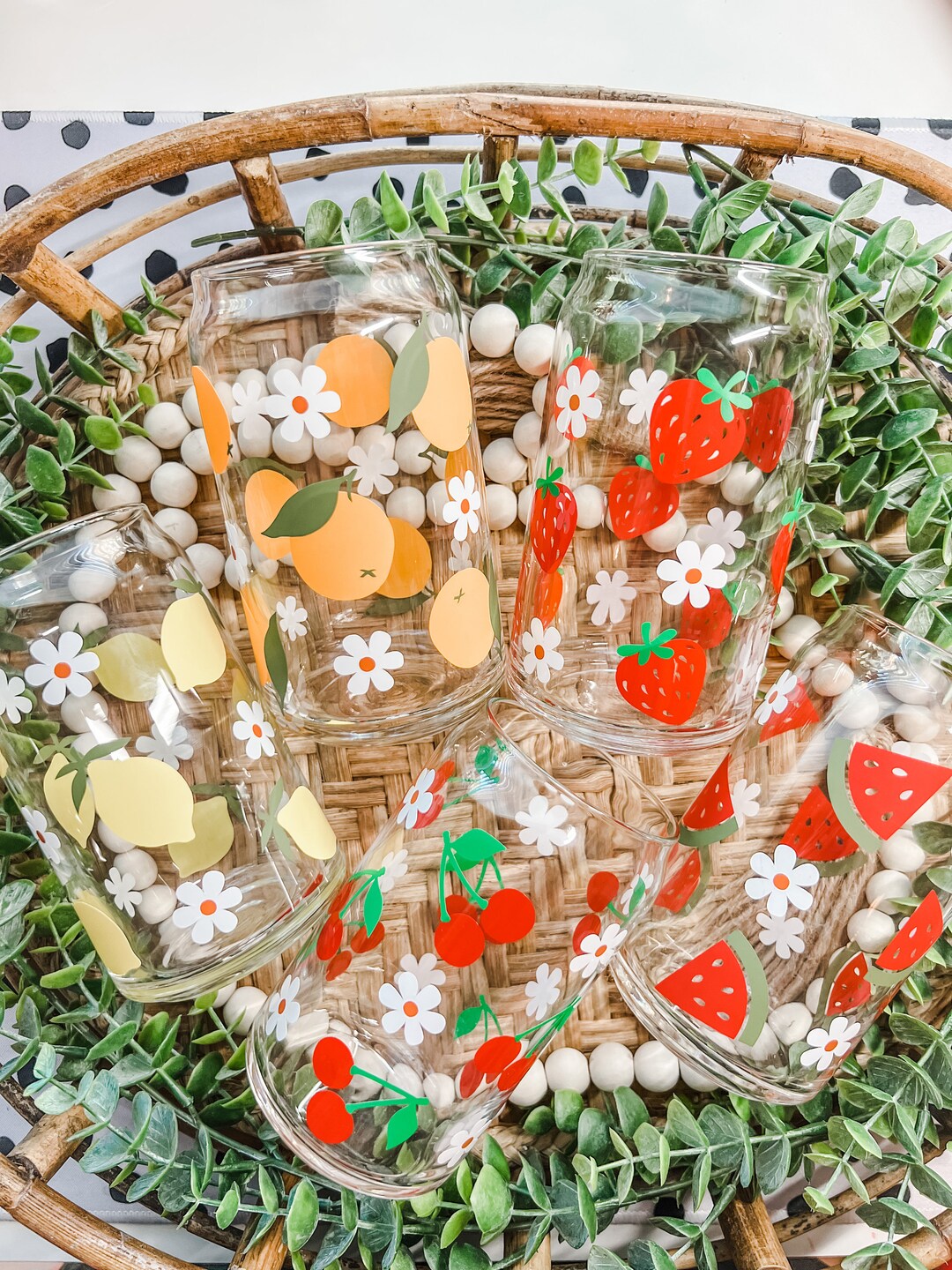 Fruit Beer Can Glass | Summer Glass Cup | Fruit and Daisy Cup | Summer ...