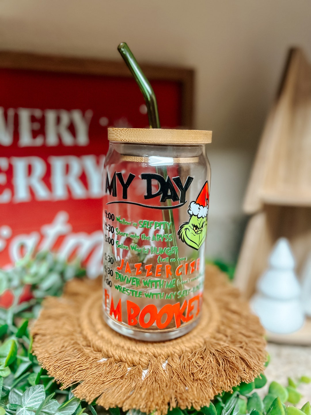 The Grinch Beer Can Glass Christmas Coffee Cup Holiday Glass Cup Gift ...