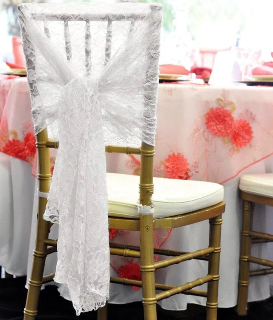 110cm X 130cm White Lace Chair Cover Hood Sashes Wedding Decor Party - Etsy
