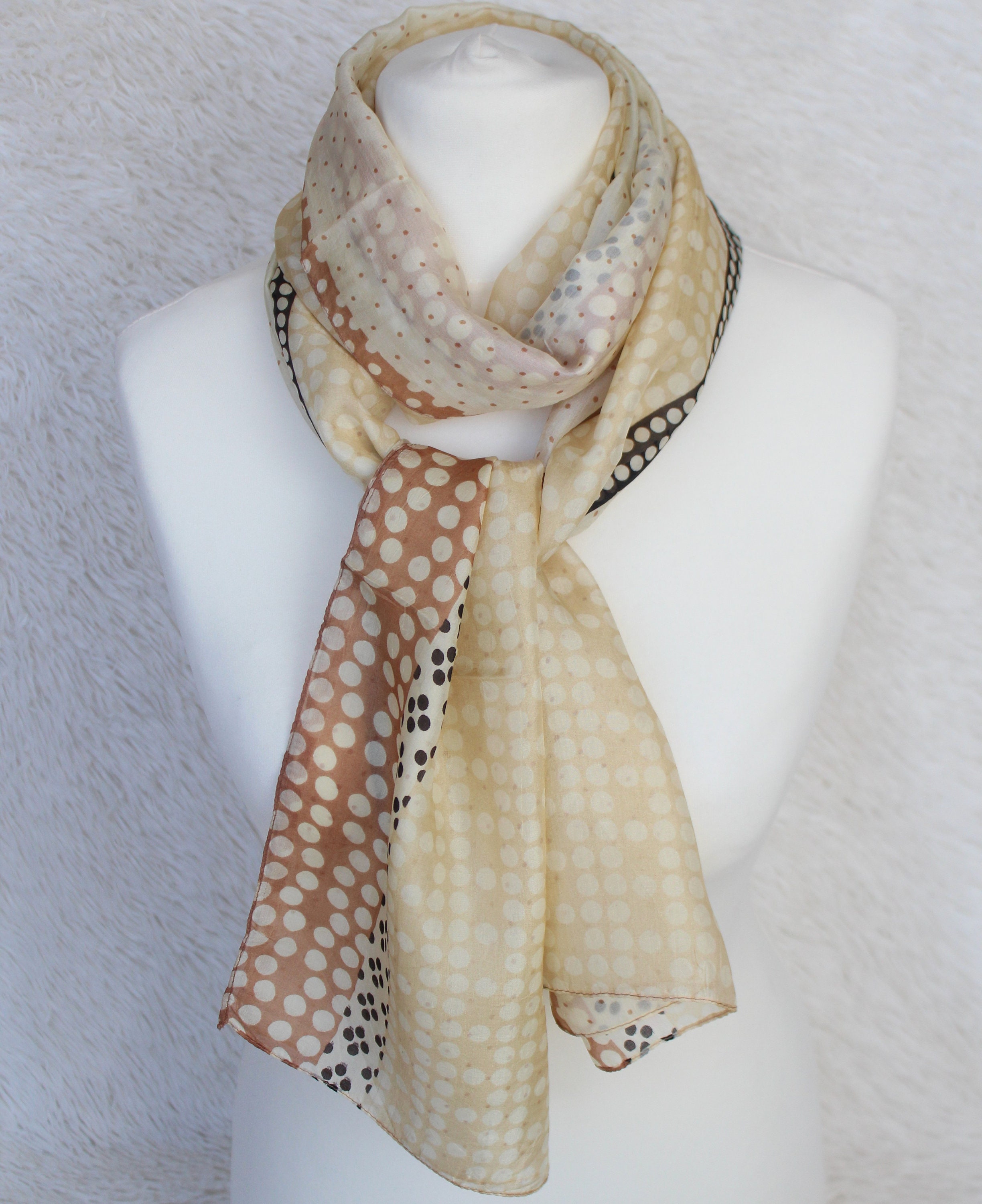 Pure Silk Scarf, Pure Silk Head Wrap, Spring Scarf, Polka Dot Scarf ...