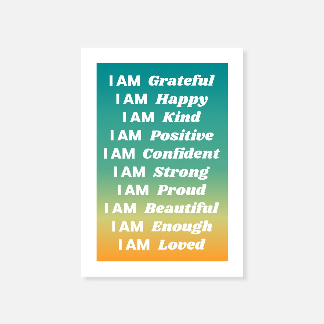 Affirmation Printable - I Am Grateful Affirmations A4 Poster Digital ...