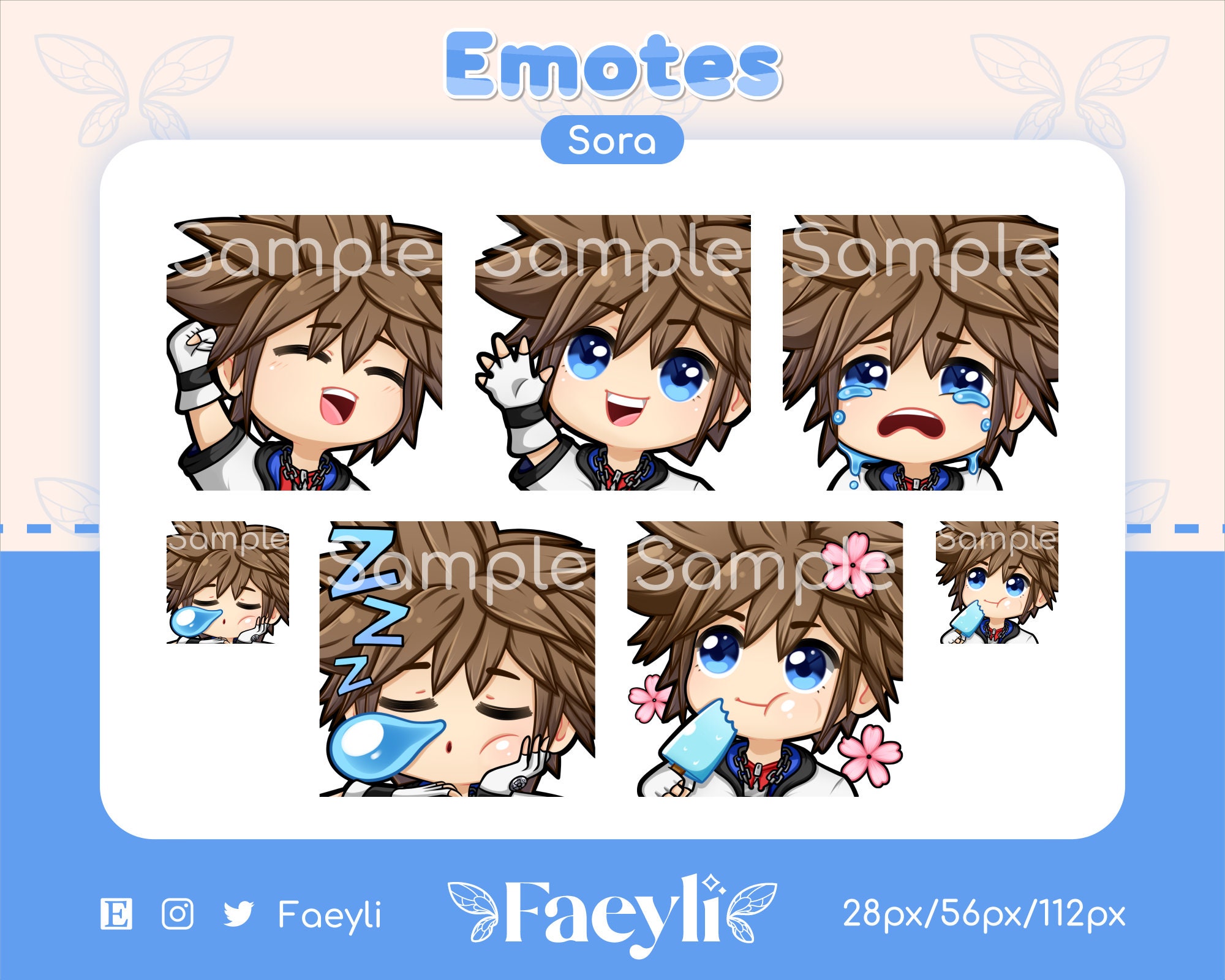 Sora Kingdom Hearts Emotes FULL SET (twitch/discord) Happy | Waving ...