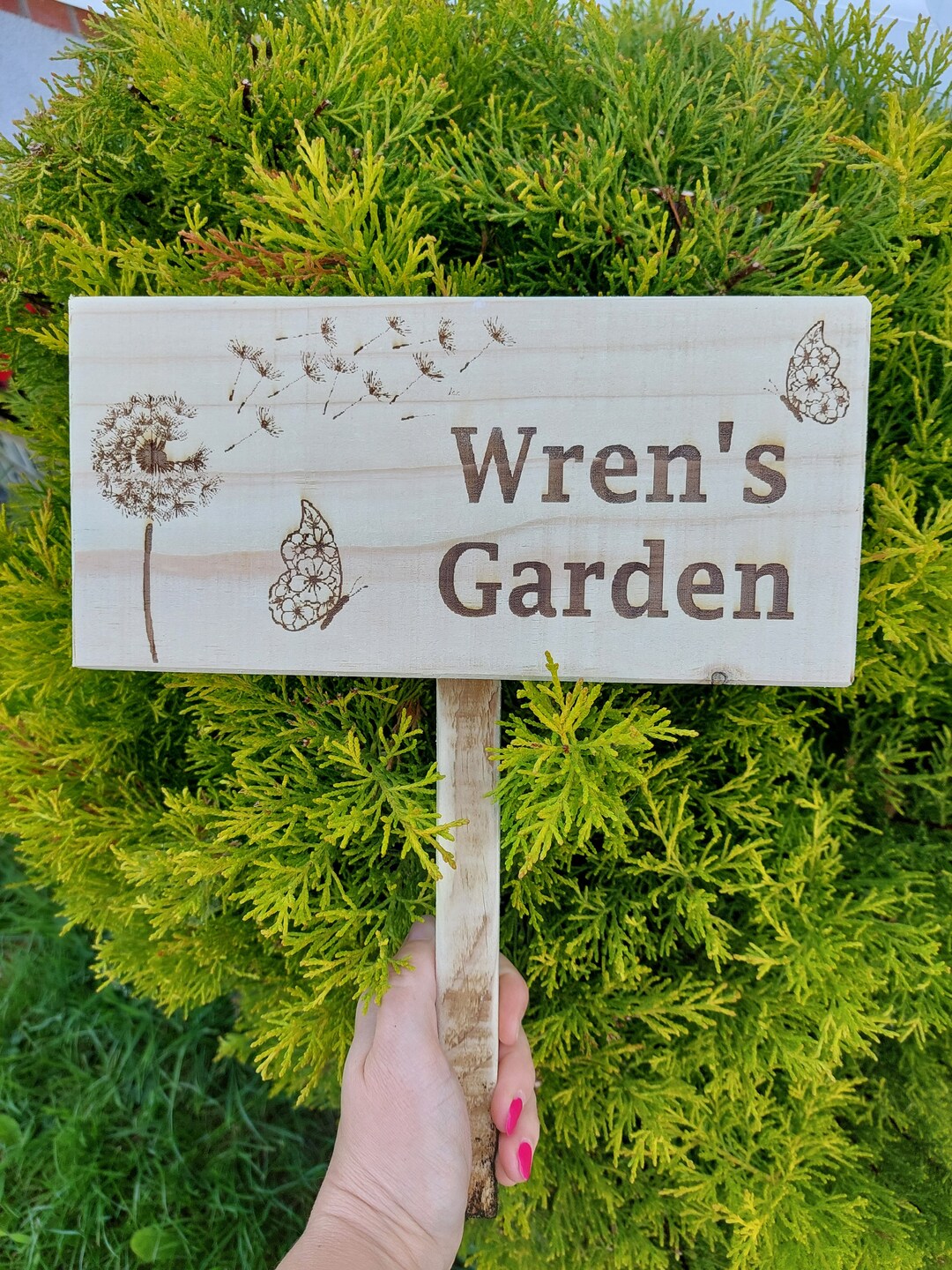 3 Sizes Personalised Wooden Garden Signs Plaque With a 25cm Ground ...