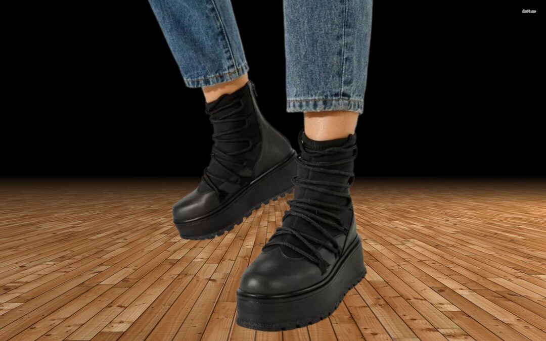 Black Leather Platform Booties Warm Leather Booties Boho Black Platform ...
