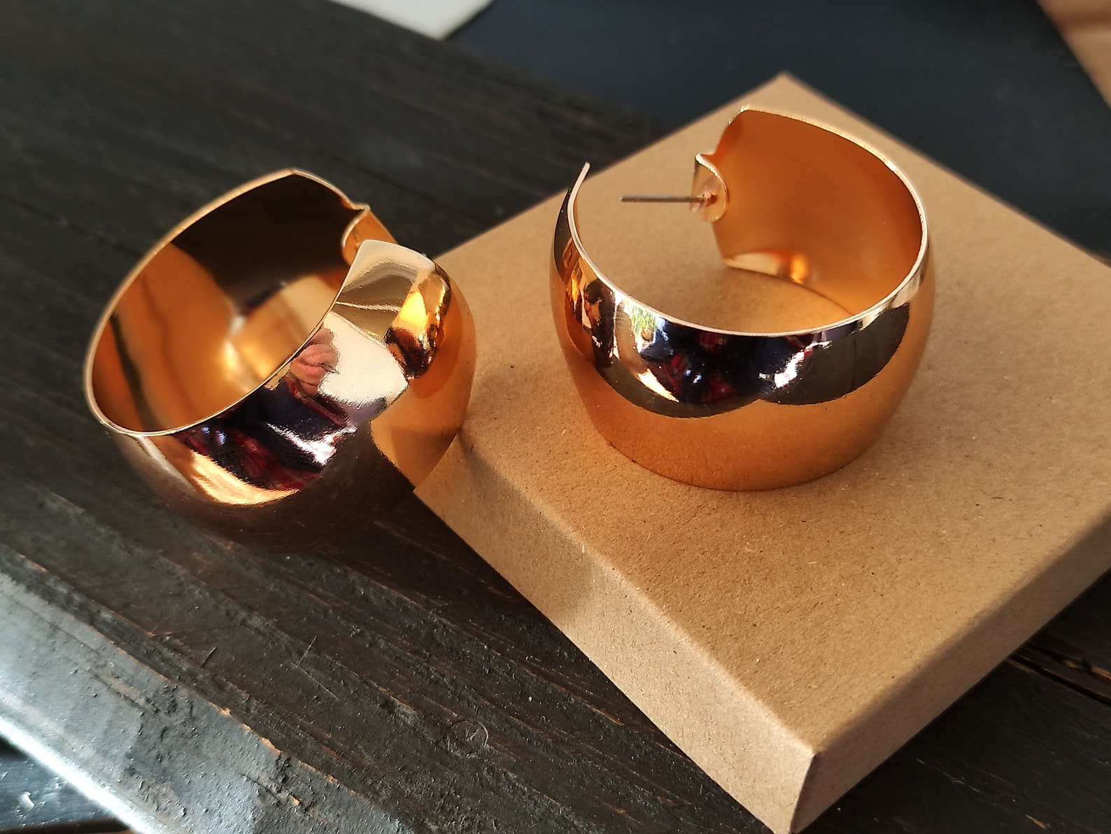 Wide Gold Hoops Minimalist Gold Hoop Earrings Chic Gold Plated Hoops ...