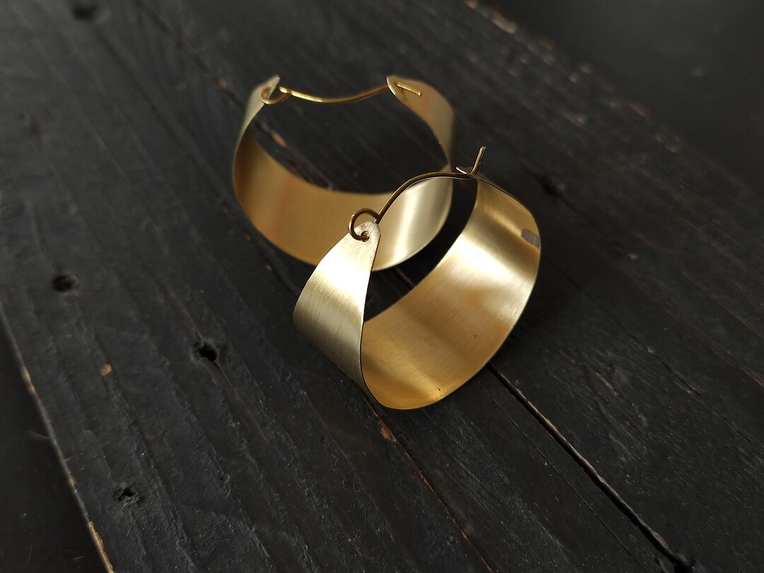 Handmade Small Brass Hoops, Minimalist Brass Hoops, Wide Brass Hoops ...