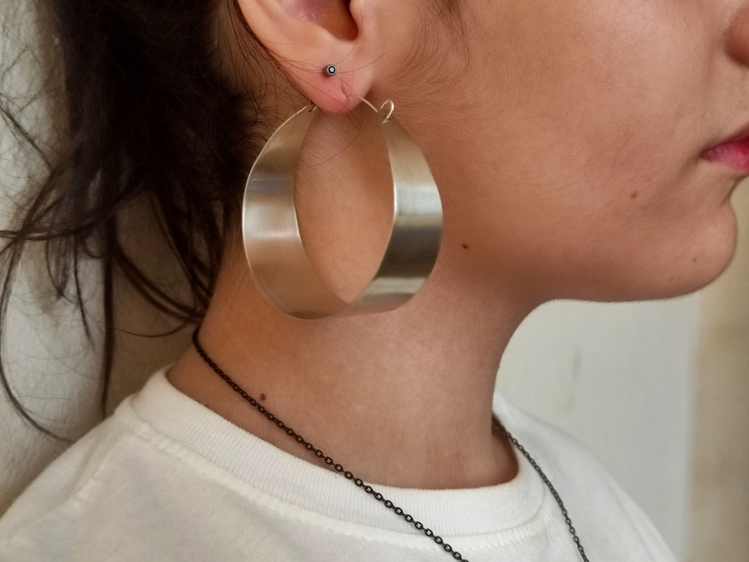 Handmade Big Silver Hoops, Minimalist Hoop Earrings, Chic Silver Hoops, Wide Silver Hoops ...