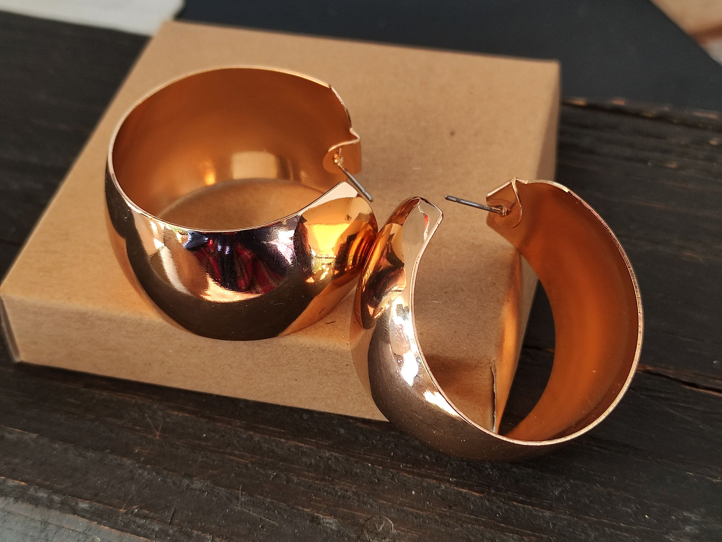 Wide Gold Hoops Minimalist Gold Hoop Earrings Chic Gold Plated Hoops ...