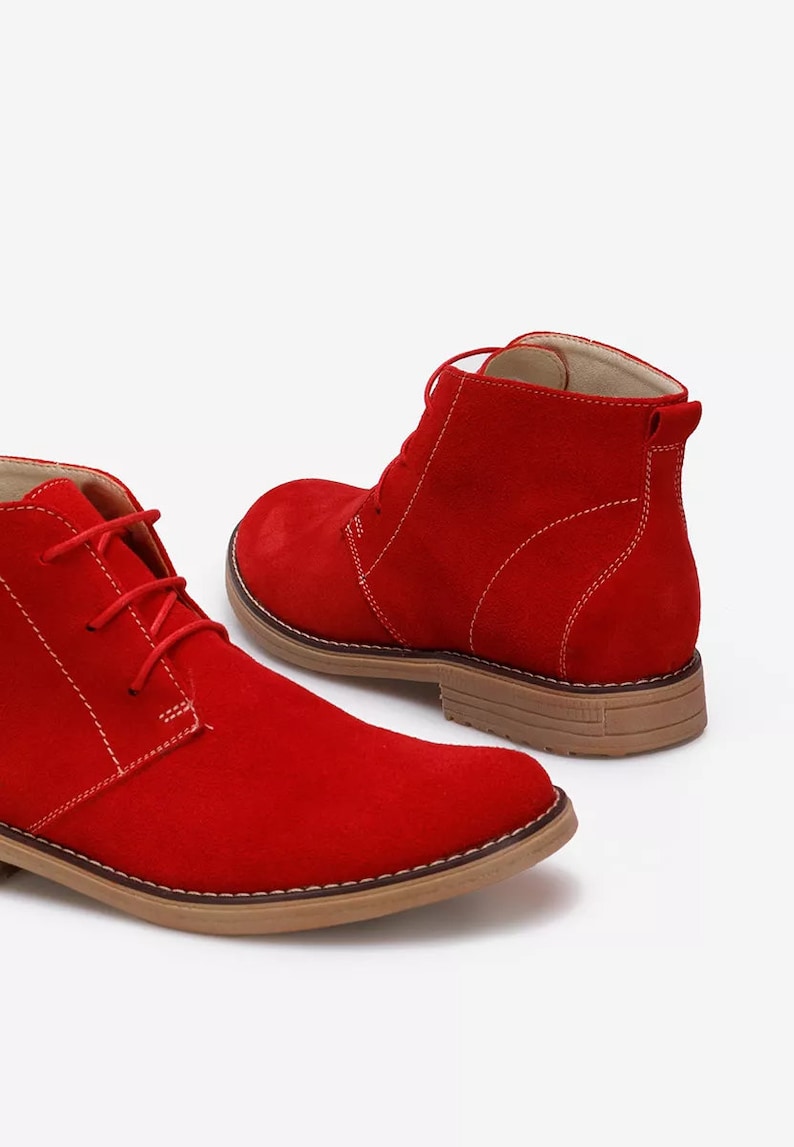 Red Leather Suede Booties With Black Cords Comfort Leather Suede ...