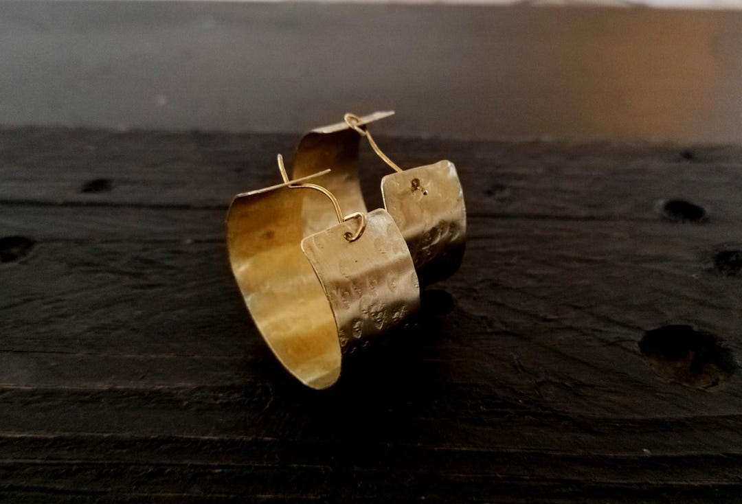 Handmade Small Brass Hoops, Minimalist Brass Hoops, Hammered Brass ...