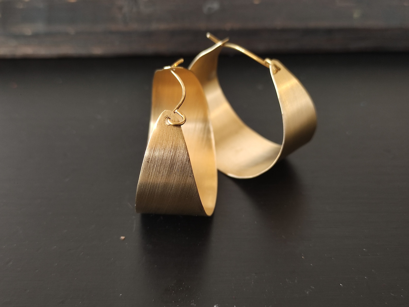 Handmade Wide Brass Hoop Earrings, Boho Minimalist Jewelry, Small Brass ...
