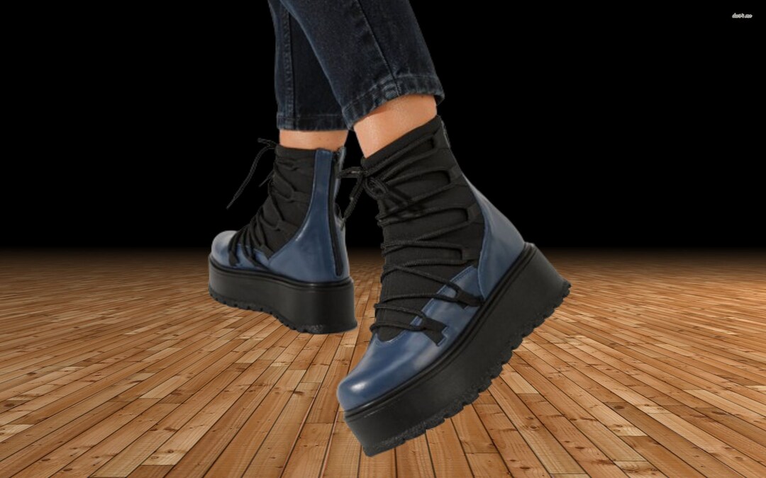Blue and Black Platform Leather Booties Warm Leather Booties Boho Rblue ...