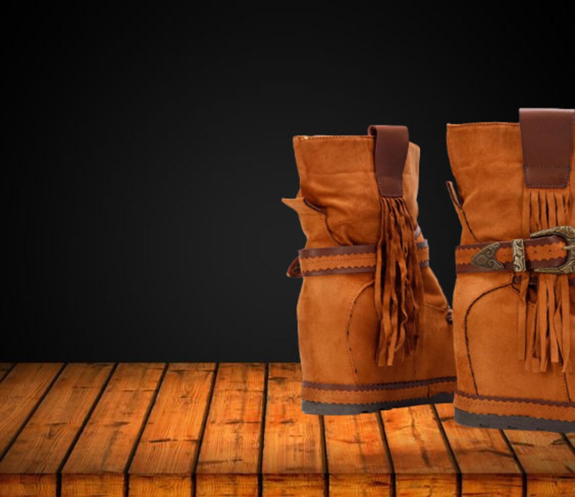 Camel Suede Booties With Fringes Boho Brown Booties Platform Booties ...
