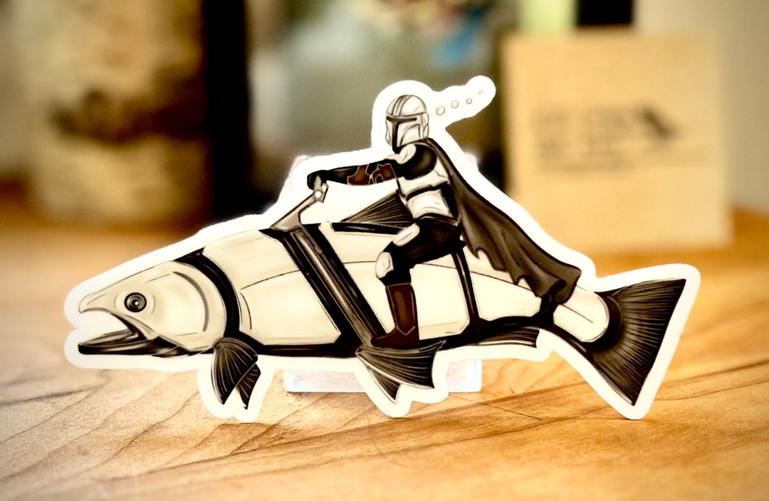 Large Mando Trout Sticker Clear Border - Etsy