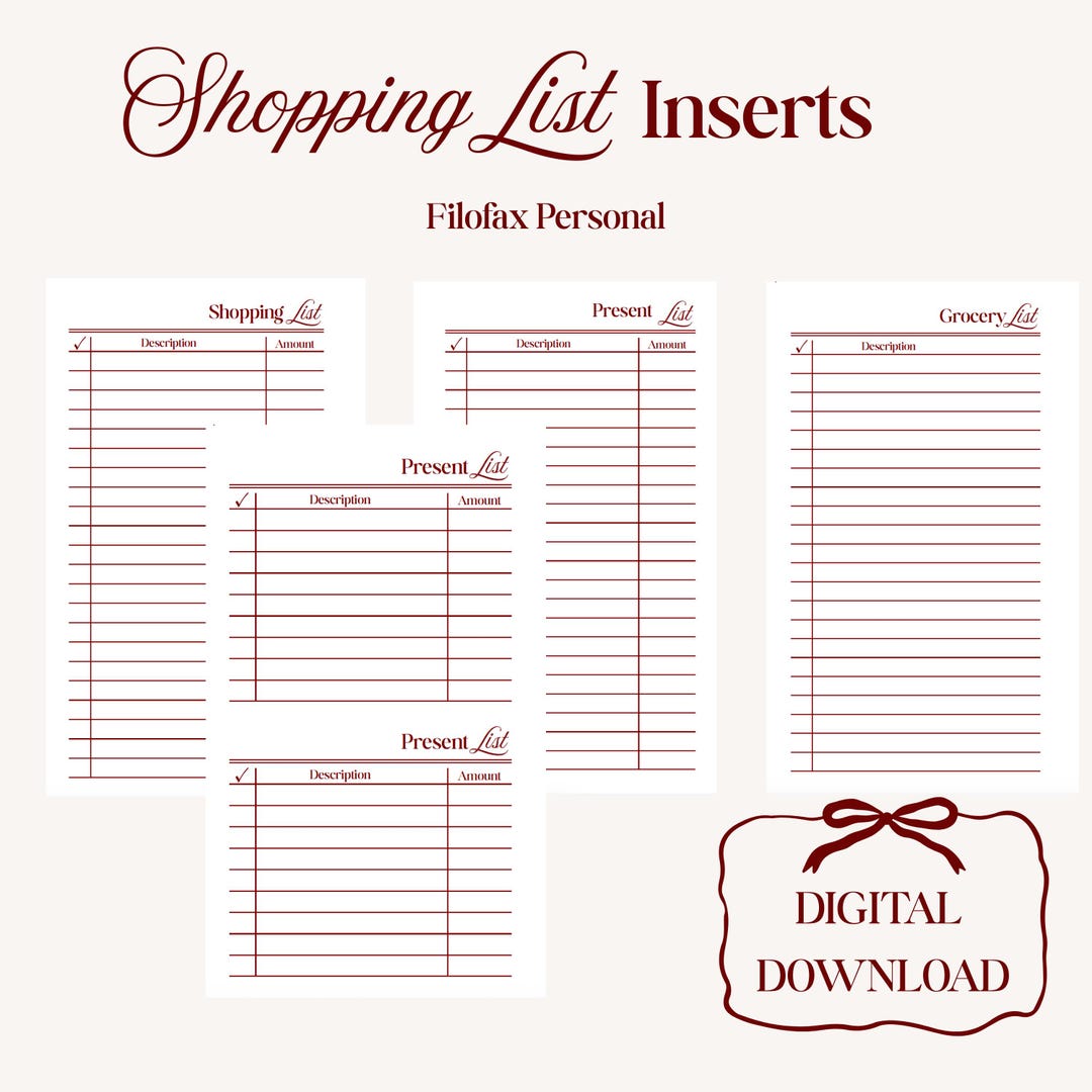 Personal Filofax Insert | Shopping List | Digital Download - Etsy