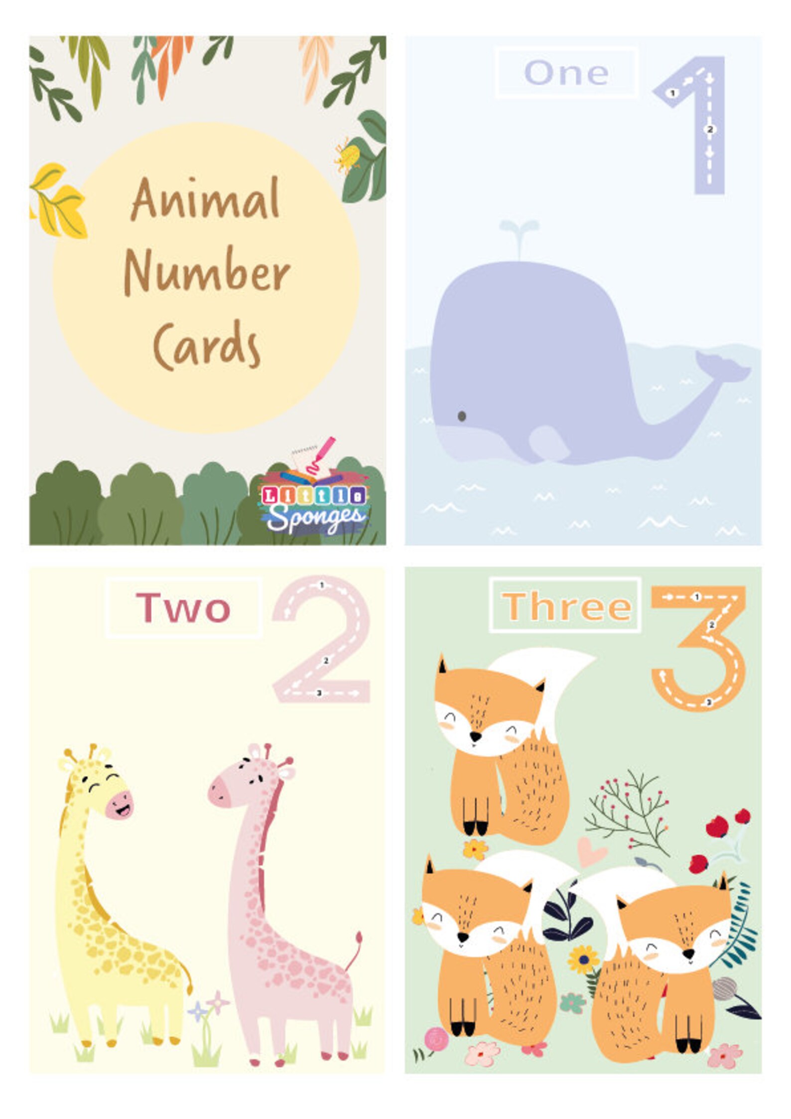 Animal Number Flash Cards Learn to Count Recognise Numbers | Etsy