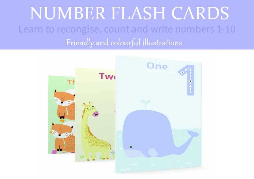 Digital Download Animal Number Flash Cards Learn to Count - Etsy