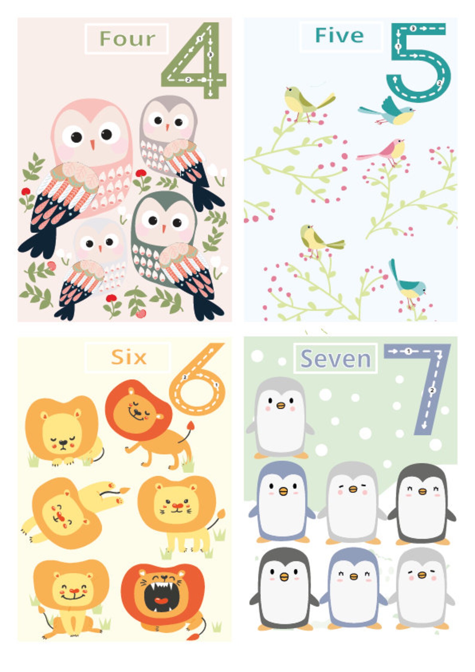 Animal Number Flash Cards Learn to Count Recognise Numbers | Etsy