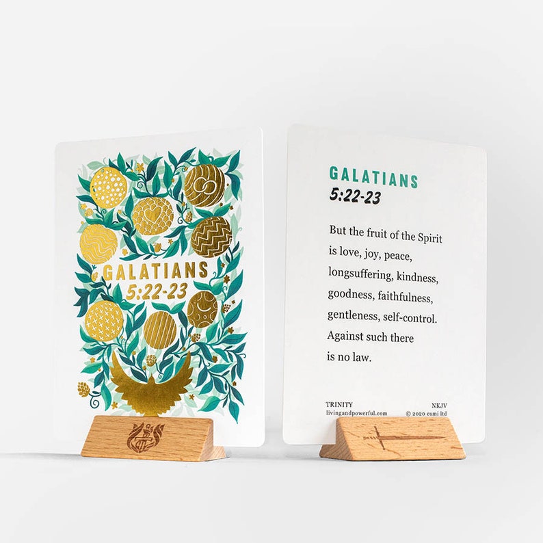45 Illustrated Bible Cards and Wooden Stand, Christian Gift, Scripture ...