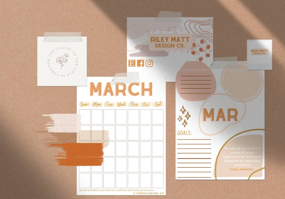 Printable Planner Pages - Warm Neutral Boho Monthly Calendar Printables ...