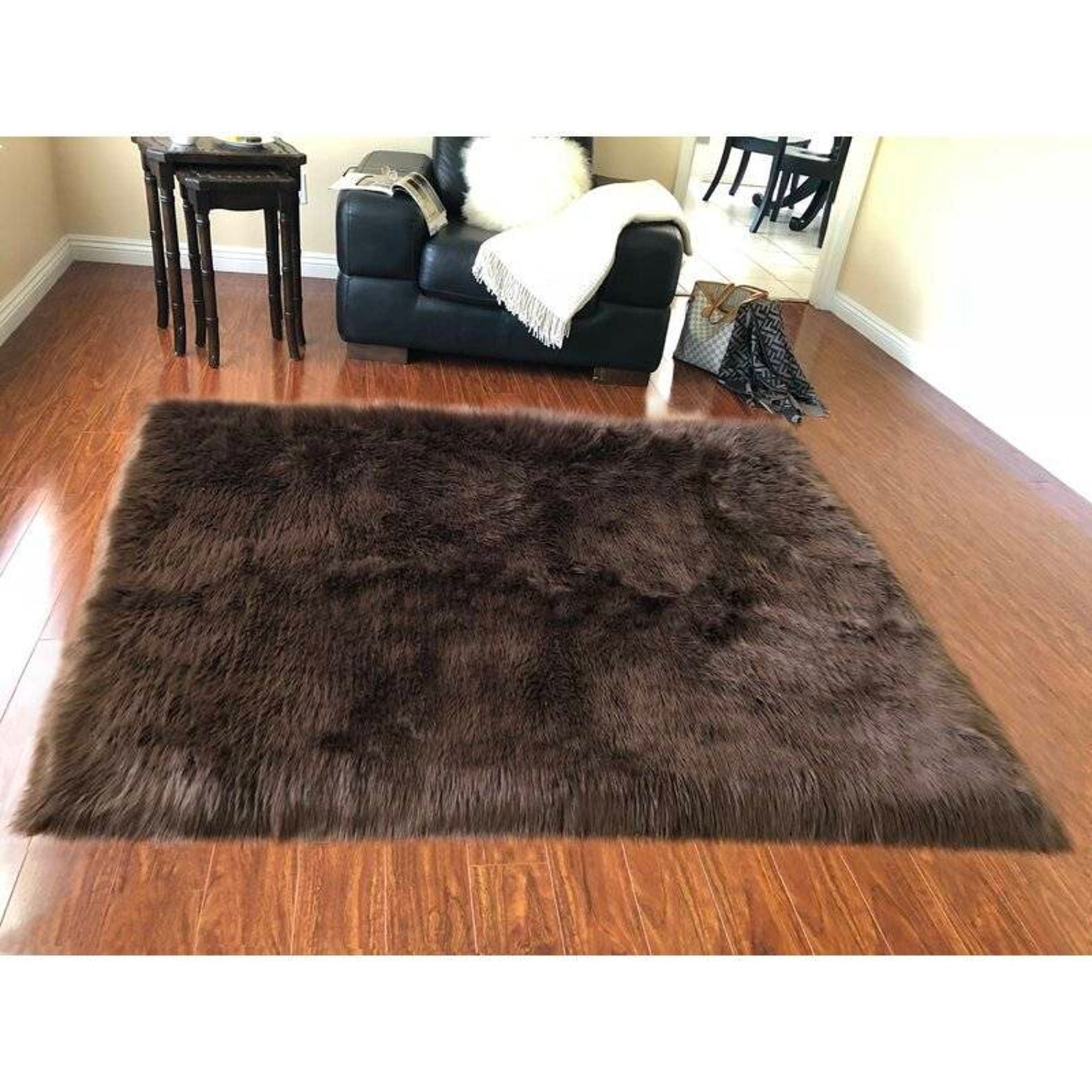 Chocolate Brown Faux Fur Rug | Etsy