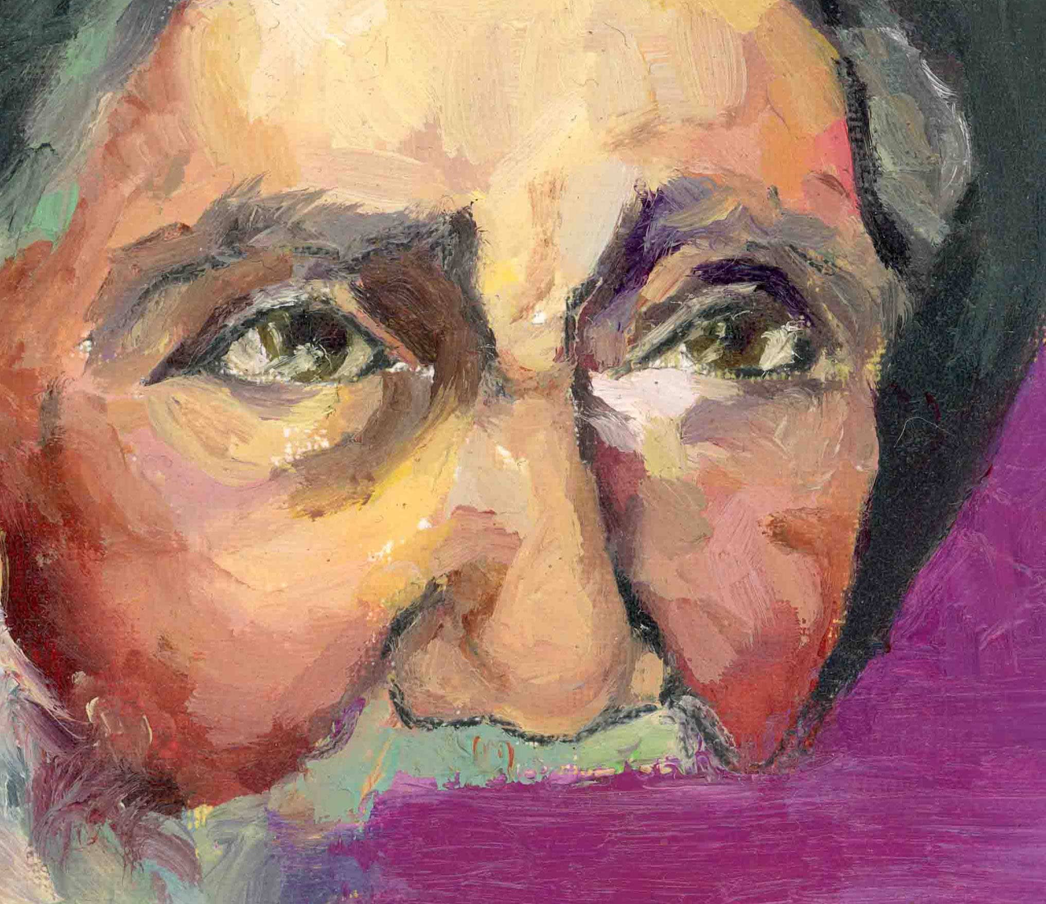 Old Man Portrait Oil Painting With Purple Background - Original Art ...