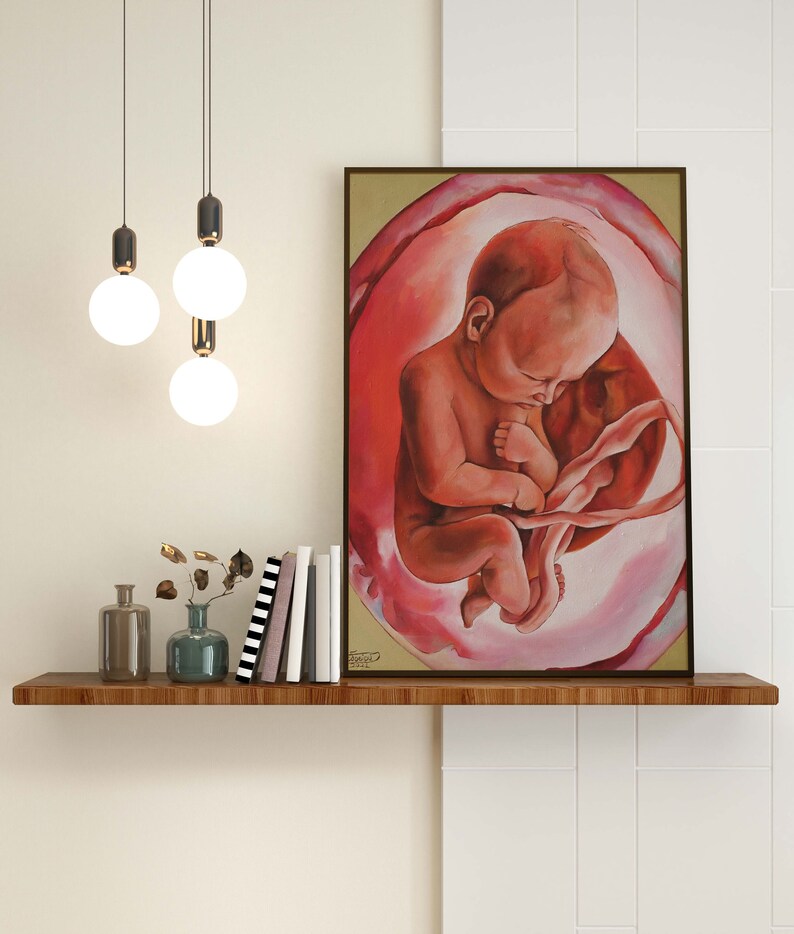 Painting of Baby Fetus Embryo in Womb - Pregnancy, Expecting Mother ...