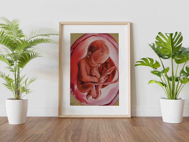 Painting of Baby Fetus Embryo in Womb - Pregnancy, Expecting Mother ...
