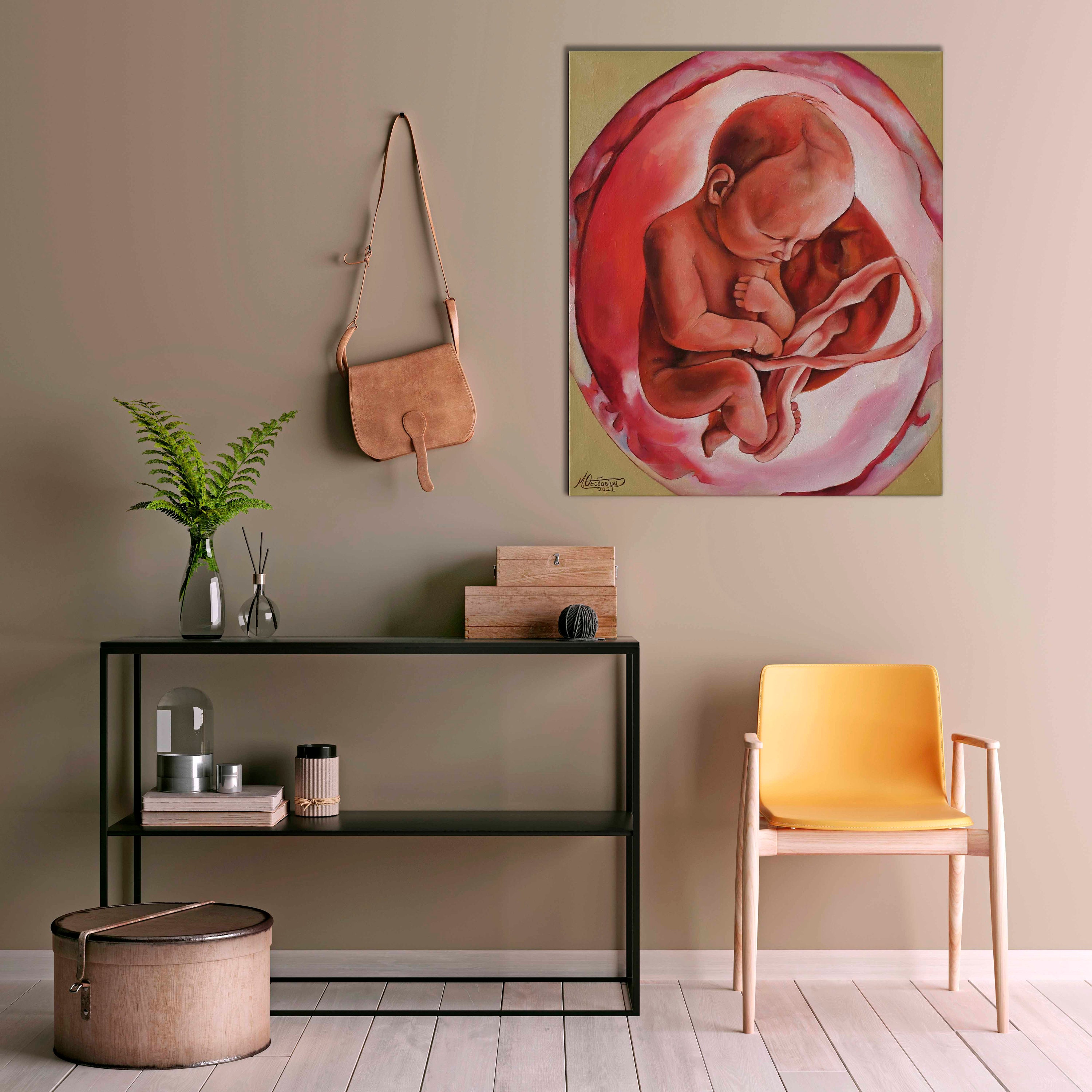Painting of Baby Fetus Embryo in Womb - Pregnancy, Expecting Mother ...