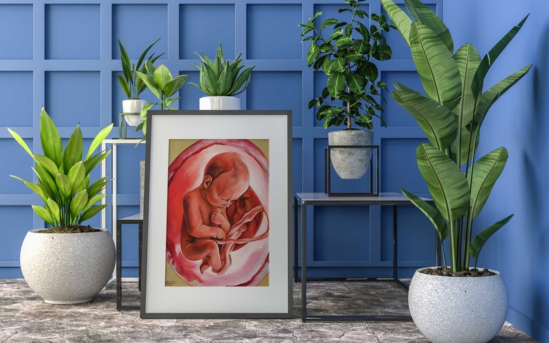 Painting of Baby Fetus Embryo in Womb - Pregnancy, Expecting Mother ...