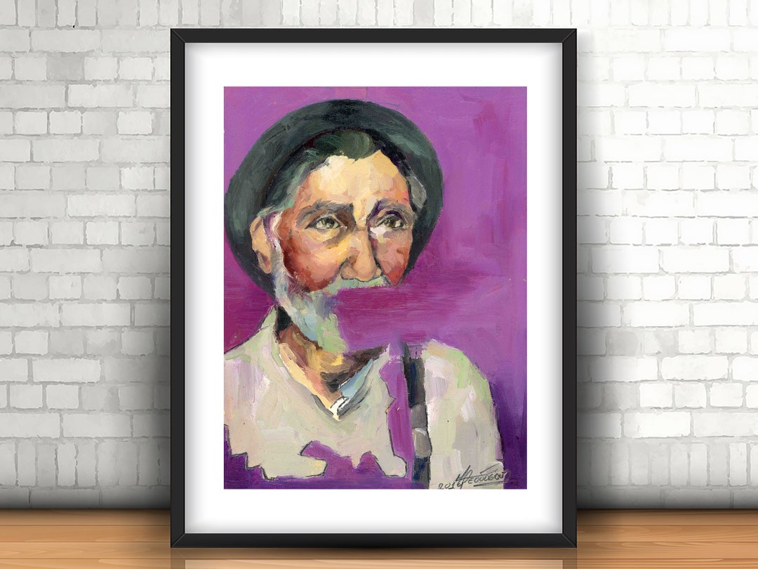 Old Man Portrait Oil Painting With Purple Background - Original Art ...