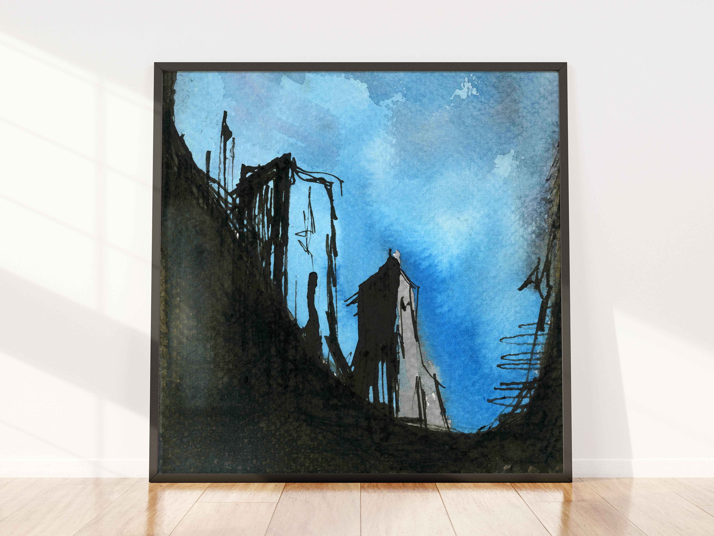 Abstract Expressionist Painting of Village Houses at Night - Fine Art ...