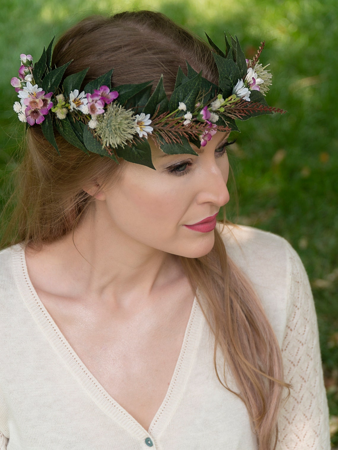 Flower Crown, Green Flower Crown, Boho Flower Crown, Garden Wedding ...