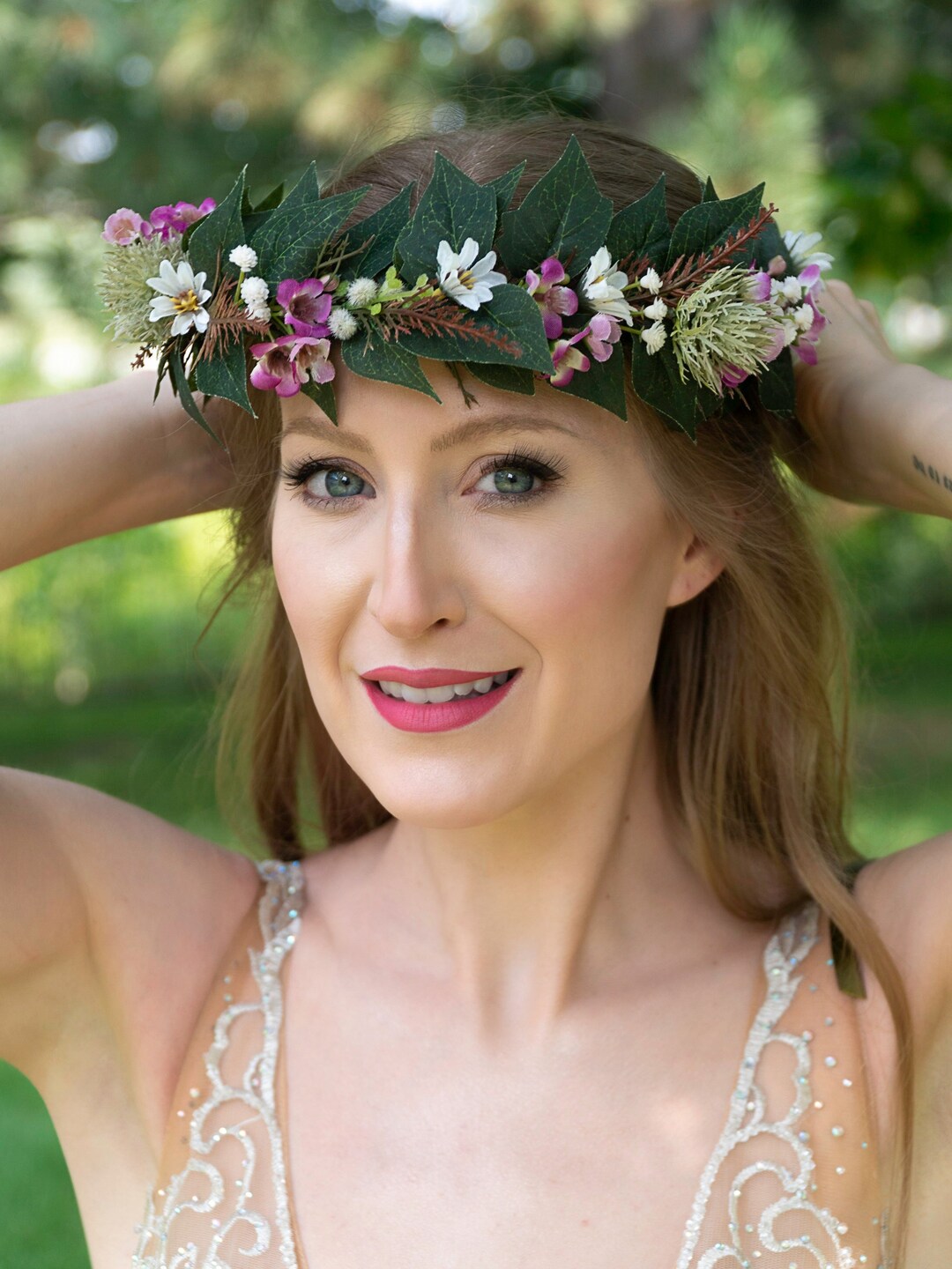 Flower Crown, Green Flower Crown, Boho Flower Crown, Garden Wedding ...