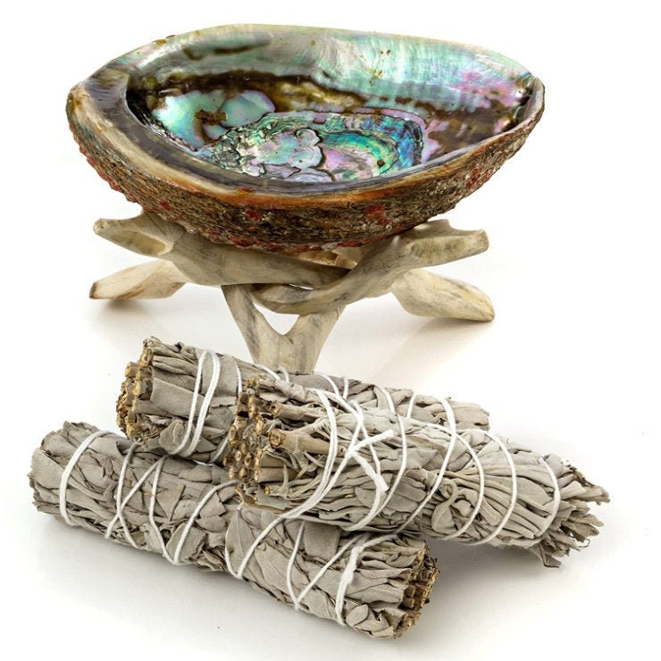 Abalone Shell Smudging Bowl With Stand Support, ***included 3 Lavender ...