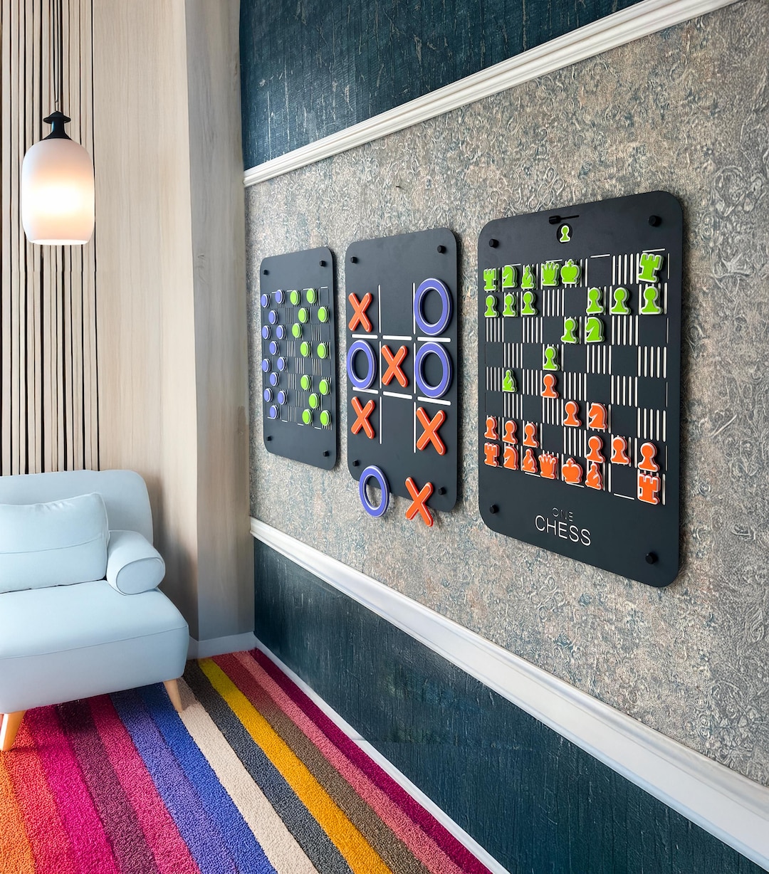 Wall Mounted Metal Chess- XOX - Checkers Game Set Magnetic : Modern ...