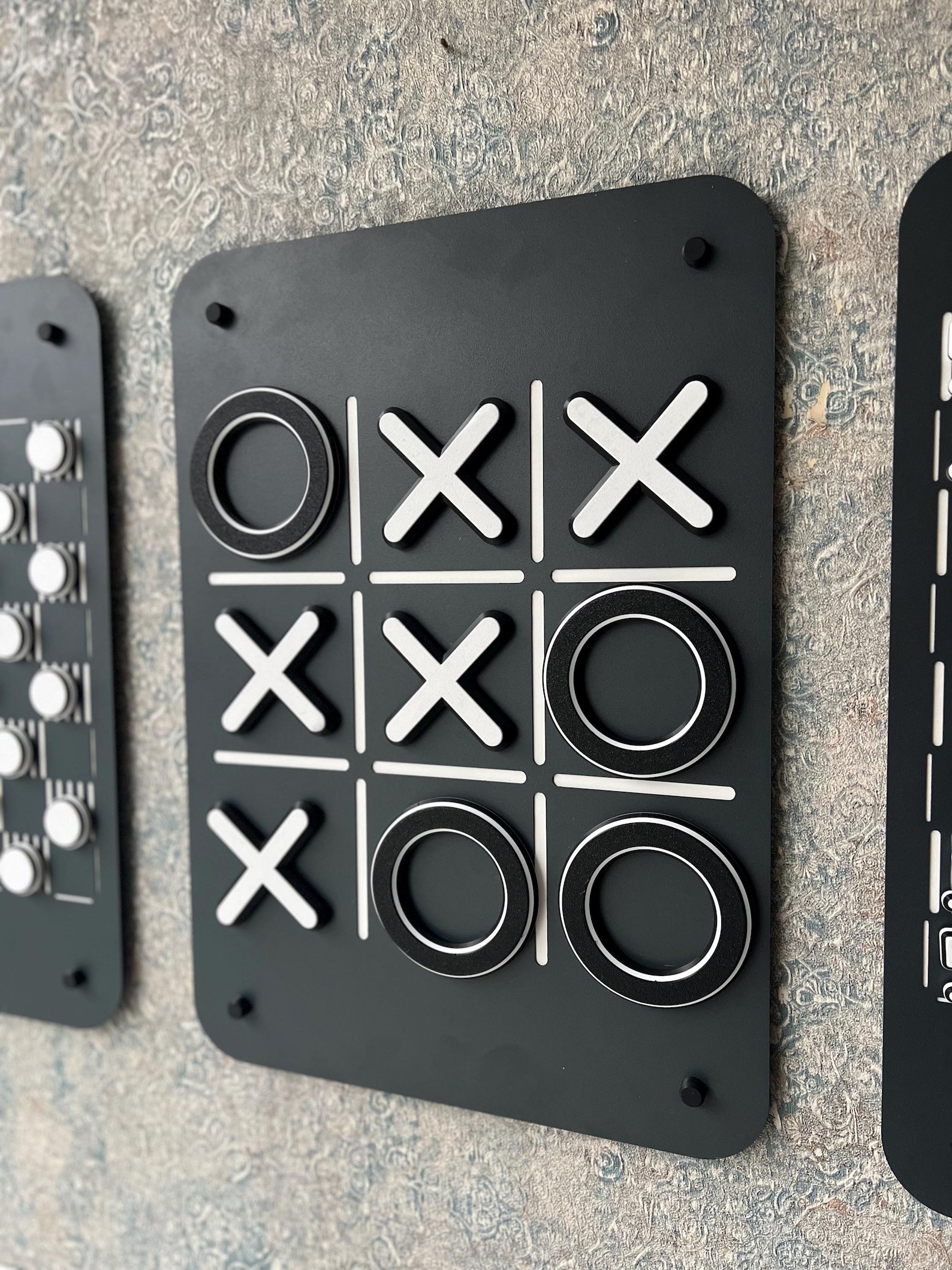 Wall Game Set -chess - XOX - Checkers : Dark Gray Metal, Black and ...