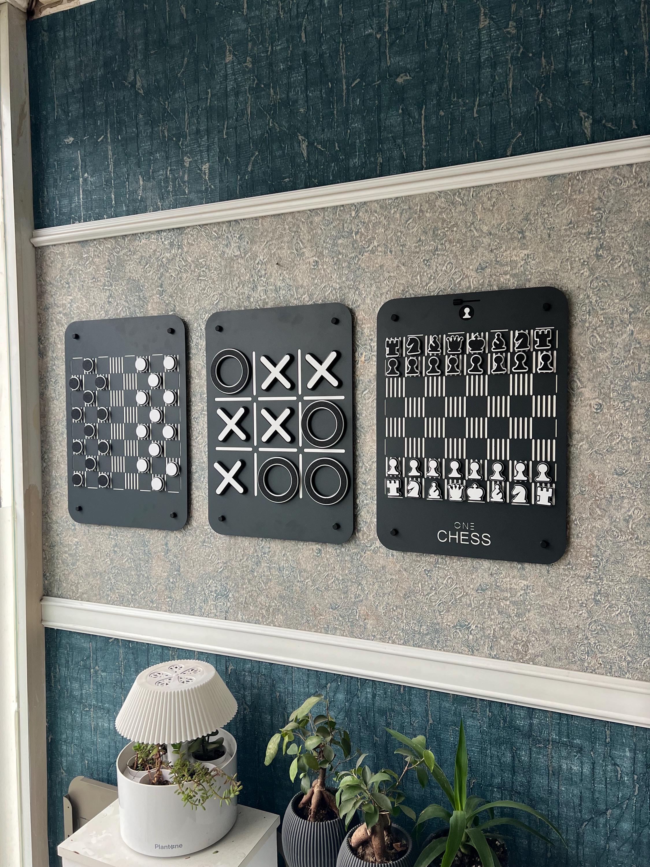 Wall Game Set -chess - XOX - Checkers : Dark Gray Metal, Black and ...